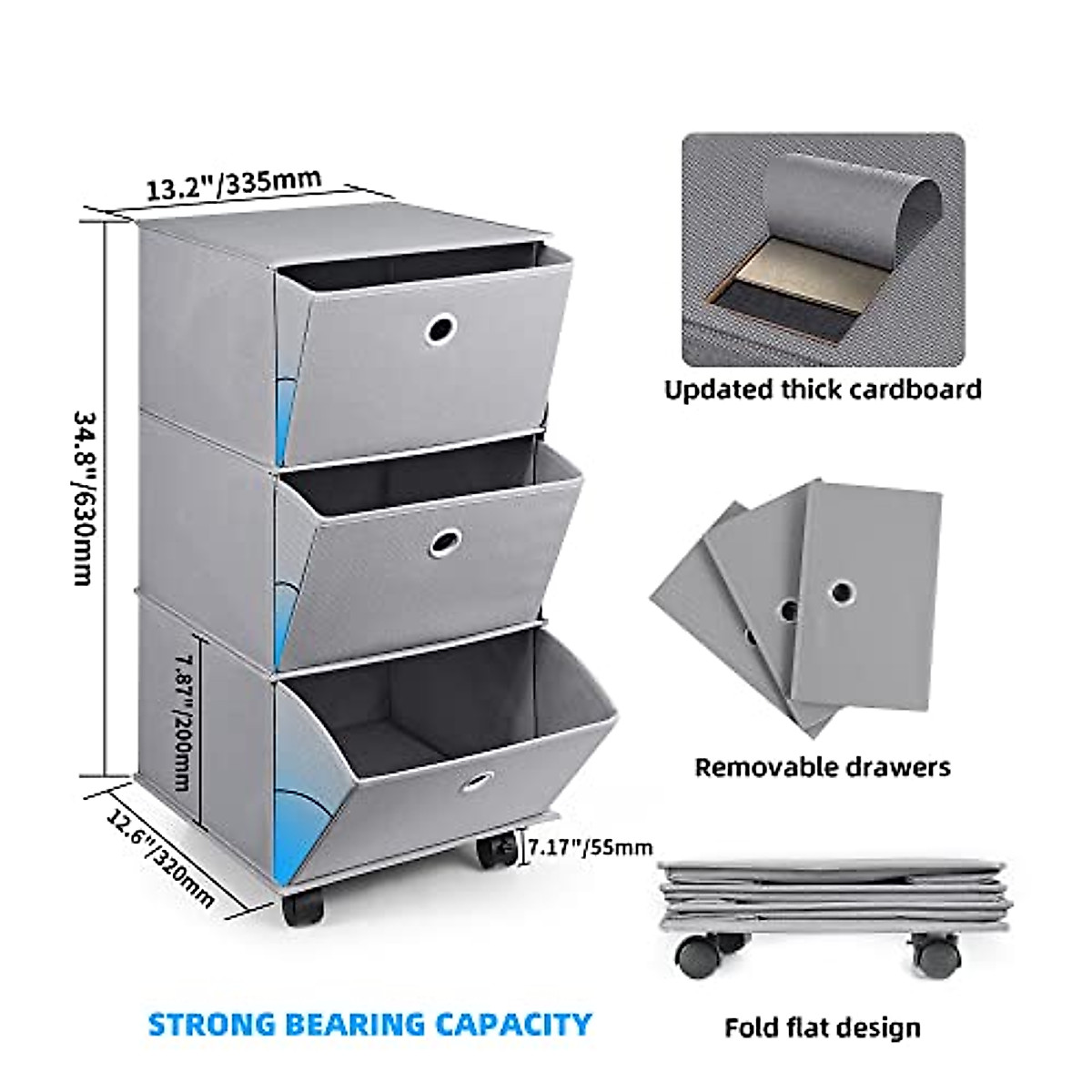 YOHOM Rolling Drawer Organizer Portable Closets Stackable Wardrobe Storage Folding Clothes Drawer Organizers for Living Room, Office, Bedroom, Bathrooms & College Dorms (Thick + Solid + Small, Gray)