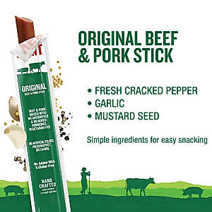 Snack Sticks by Vermont Smoke & Cure – Original Flavor – Beef & Pork – Healthy Meat Protein – 1oz Jerky Stick – 24 count carton
