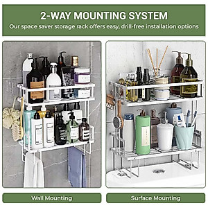 DINEST 2 Tier Over the Toilet Storage Shelf, Anti Resistant bathroom shelf over toilet organizer, Multifunctional No Drilling above toilet storage with Wall Mounting Design - White