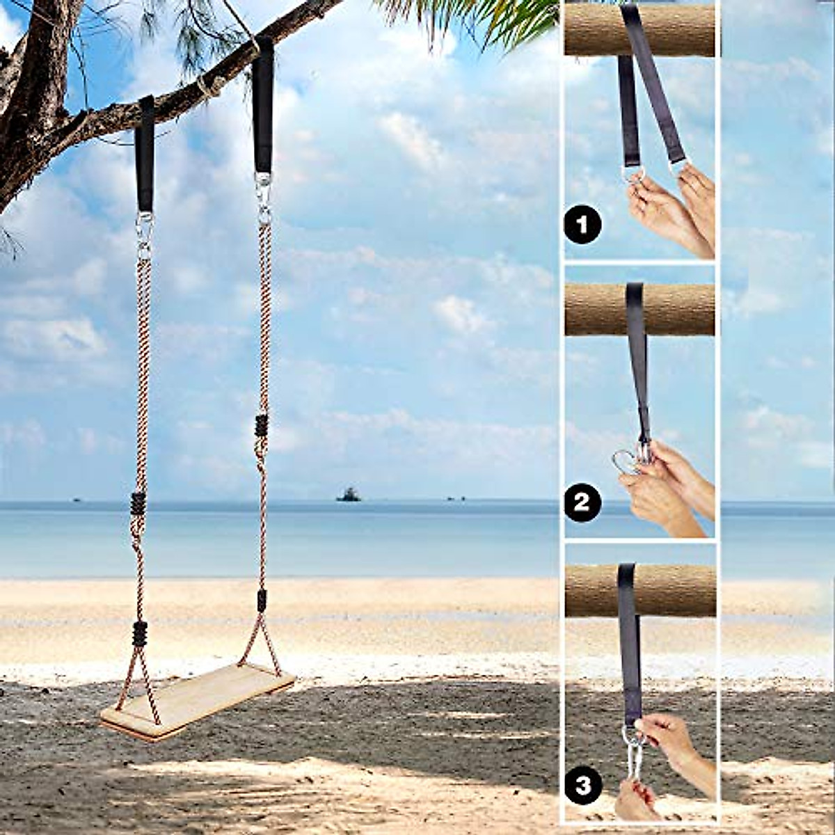 Wooden Swing Seat, NOSTIFY Nostalgic Outdoor Wood Swing for Kids, Tree Swing for Adults, Connecting Straps Swing Set Accessories for Backyard Patio Garden Playground, Height Adjustable (Wood-1)