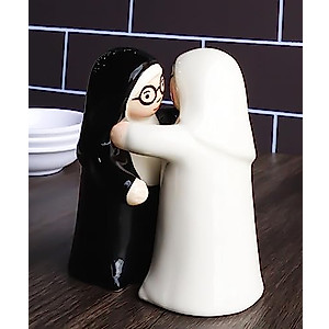 Ebros Gift Black And White Dressed Nuns Dancing Salt And Pepper Shakers Ceramic Figurine Set 3.5"H Hugging Nun Religious Inspirational Funny Themed Accents