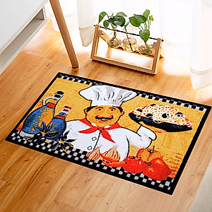 FAMIFIRST Kitchen Rug 2 Piece Non Slip Kitchen Mat Latex Backing Door Mat Floor Mat Kitchen Decor Set, 16''x47''+16''x23'', Noodle Chef