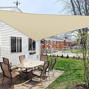 Windscreen4less 8' x 8' x 8' Sun Shade Sail Triangle Outdoor Canopy Cover UV Block for Backyard Porch Pergola Deck Garden Patio (Beige)