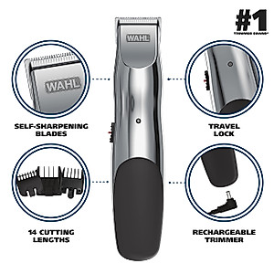 Wahl Cordless Rechargeable Beard Trimmer for Men with Self-Sharpening Blades, Travel Lock, & 14 Cutting Lengths – Model 9916-4301V