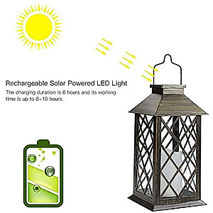 WALLFIA Hanging Solar Lights Outdoor Portable Metal Garden Hanging Lanterns ,Waterproof LED Flickering Flameless Candle Mission Lights for Table Outdoor,Party Decorative (Green, 1PC)