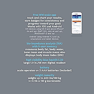 Weight Watchers Scales by Conair Bathroom Scale for Body Weight, Glass Digital Scale, Body Analysis Measures Body Fat, Body Water, BMI, Bone Mass & Muscle, Measures Weight up to 400 Lbs White