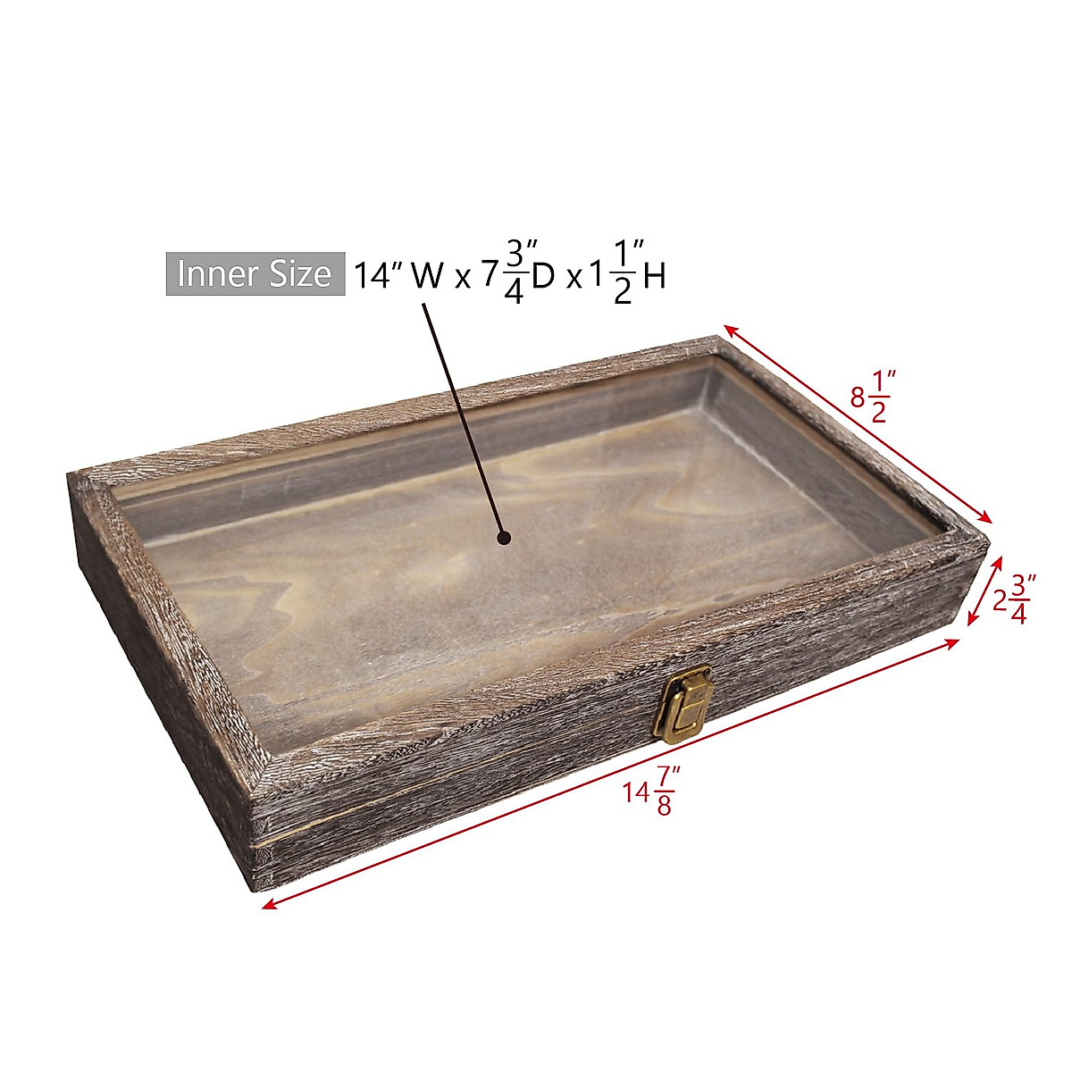 MOOCA Wood Glass Top Jewelry Display Case Accessories Storage, Wooden Jewelry Tray for Collectibles, Pocket Knife Display Case with Metal Clasp and Tempered Glass Top Lid, 2.75 Inch High, Coffee