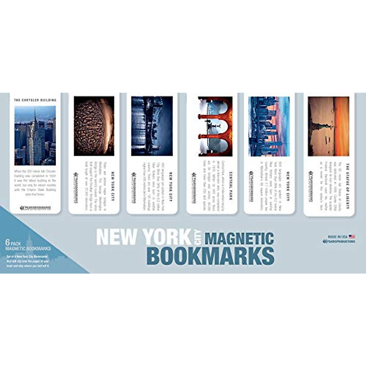 Psaris Productions Set of 6 Large New York Magnetic Bookmarks with "Soft Touch" Silky Smooth Coating #2. Made in USA