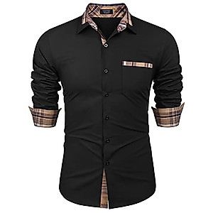 COOFANDY Men's Long Sleeve Button Down Shirts Casual Plaid Collar Dress Shirt Black X-Large