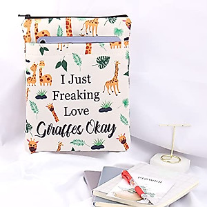 Giraffe Lovers Book Sleeve Giraffe Book Cover Funny Giraffe Lady Book Pouch Giraffe Keeper Book Sack Giraffe Book Protector Waterproof Zipper BFF Gift (GiraffeBS)