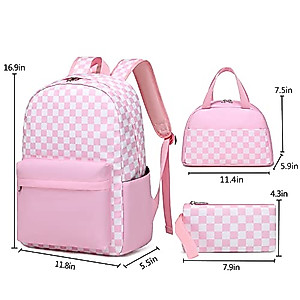 Sunborls Teen Girls Large Capacity Bookbags Backpack with Lunch Box and Pencil Case 3pcs Back To School Backpacks Gift（Plaid Pink）