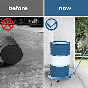 Wefrib 55 Gallon Drum Dolly 1000 Pound Drum Cart Multi Purpos Barrel Dolly Cart with Ajustable Handle Steel Frame Dolly with 4 Swivel Casters Wheel Non Tipping Hand Truck Capacity Dollies(Blue)