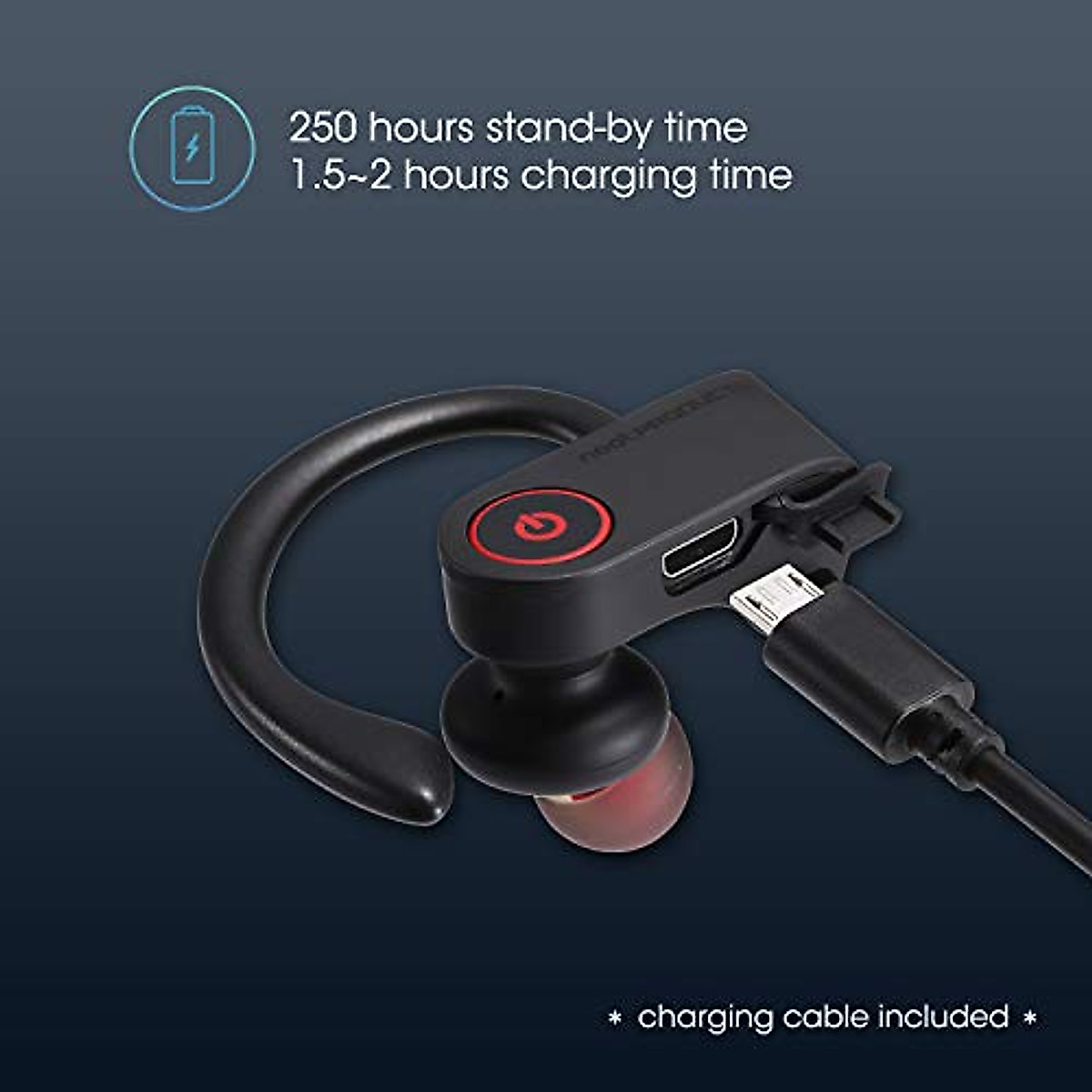 noot products NP11 Wireless Earphones Bluetooth in-Ear Headphones with Ear Hook/Mic, Volume & Remote Control IPX7 Sweatproof Earbuds for Sports, Workout, Running, Exercise, Gym (Black)