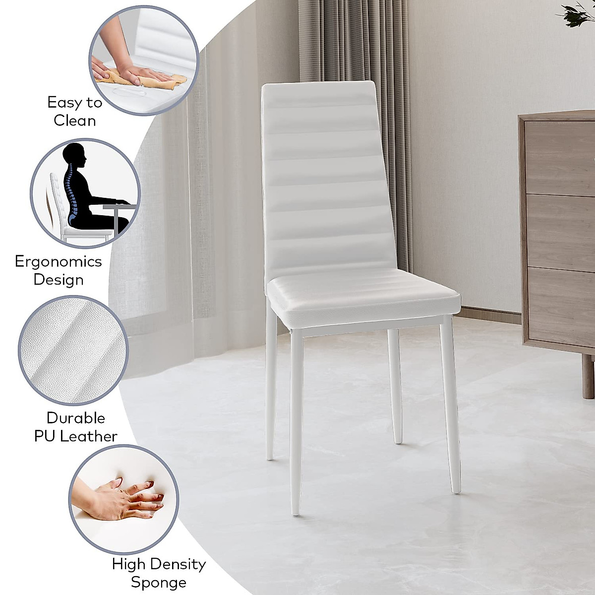 Gizoon Glass Dining Table Sets for 6, 7 Piece Kitchen Table and Chairs Set for 6 Person, PU Leather Modern Dining Room Sets for Home, Kitchen, Living Room