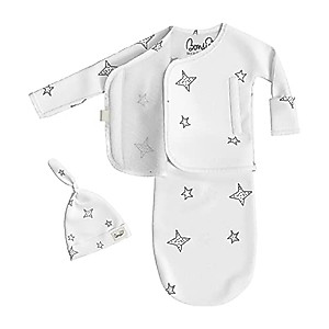 Bonsie Skin to Skin Babywear Baby Bag Set - White Baby Gown with Hat - Stars (0-3 Months)