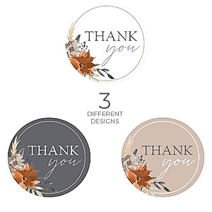Indie Autumn Floral Thank You Labels / 250 Fall Flower Stickers / 1.5" Round Thank You Stickers / 3 Beautiful Thanks Designs