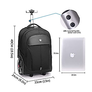 Glodiar AOKING 18/20 Inch Big Wheeled Water Resistant Travel Business Rolling Wheeled Backpack with Laptop (Black, 20inch)