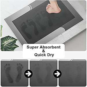 Kmson 2 Piece Bath Mat Set Bathroom Rugs with U-Shaped Mat, Napa Skin Non Slip Ultra Soft and Super Absorbent Diatomite Bath Carpet, Dirt Barrier Quick Dry Floor Door Mat Kitchen Rug Grey