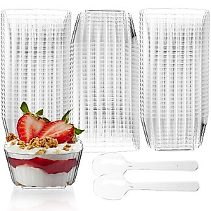 DEAYOU 100 Pack 5 Oz Dessert Cups with Spoons, Small Plastic Mousse Cup Dessert Shooters, Clear Disposable Parfait Appetizer Cup, Mini Reusable Trifle Tumbler Cup for Souffle, Pudding, Party