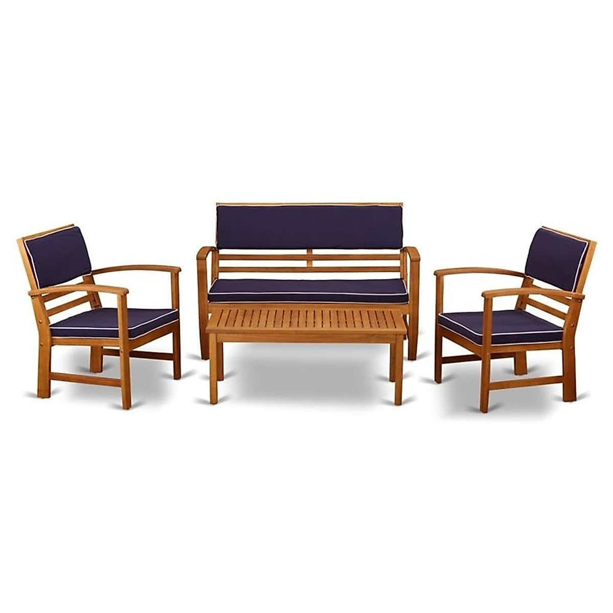 East West Furniture BCOSSNA 4 Piece Patio Bistro Sofa Set includes a Rectangle Outdoor Acacia Wood Bistro Table and All-Weather Cushions, 19x38 Inch, Natural Oil