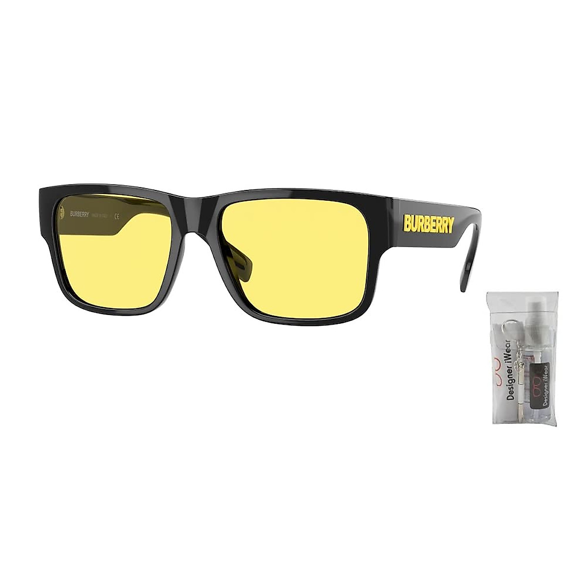 BURBERRY Knight BE4358 300185 57MM Black/Yellow Square Sunglasses for Men + BUNDLE With Designer iWear Eyewear Kit