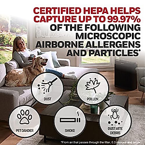 Honeywell HPA5300 InSight HEPA Air Purifier with Air Quality Indicator and Auto Mode, Allergen Reducer for Extra-Large Rooms (500 sq ft), Black - Wildfire/Smoke, Pollen, Pet Dander & Dust Air Purifier