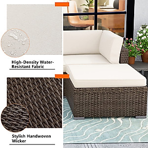 HOMPUS Outdoor Patio Furniture Wicker Ottoman w Beige Cushion for Garden, Pool, Backyard