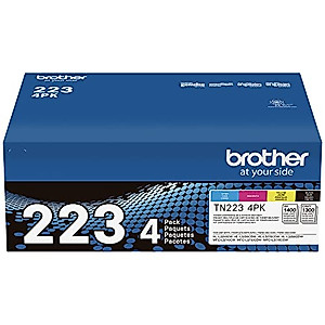 Brother Genuine Standard-Yield Toner Cartridge Four Pack TN223 4PK - includes one cartridge each of Black, Cyan, Magenta & Yellow Toner, Standard Yield, Model: TN2234PK