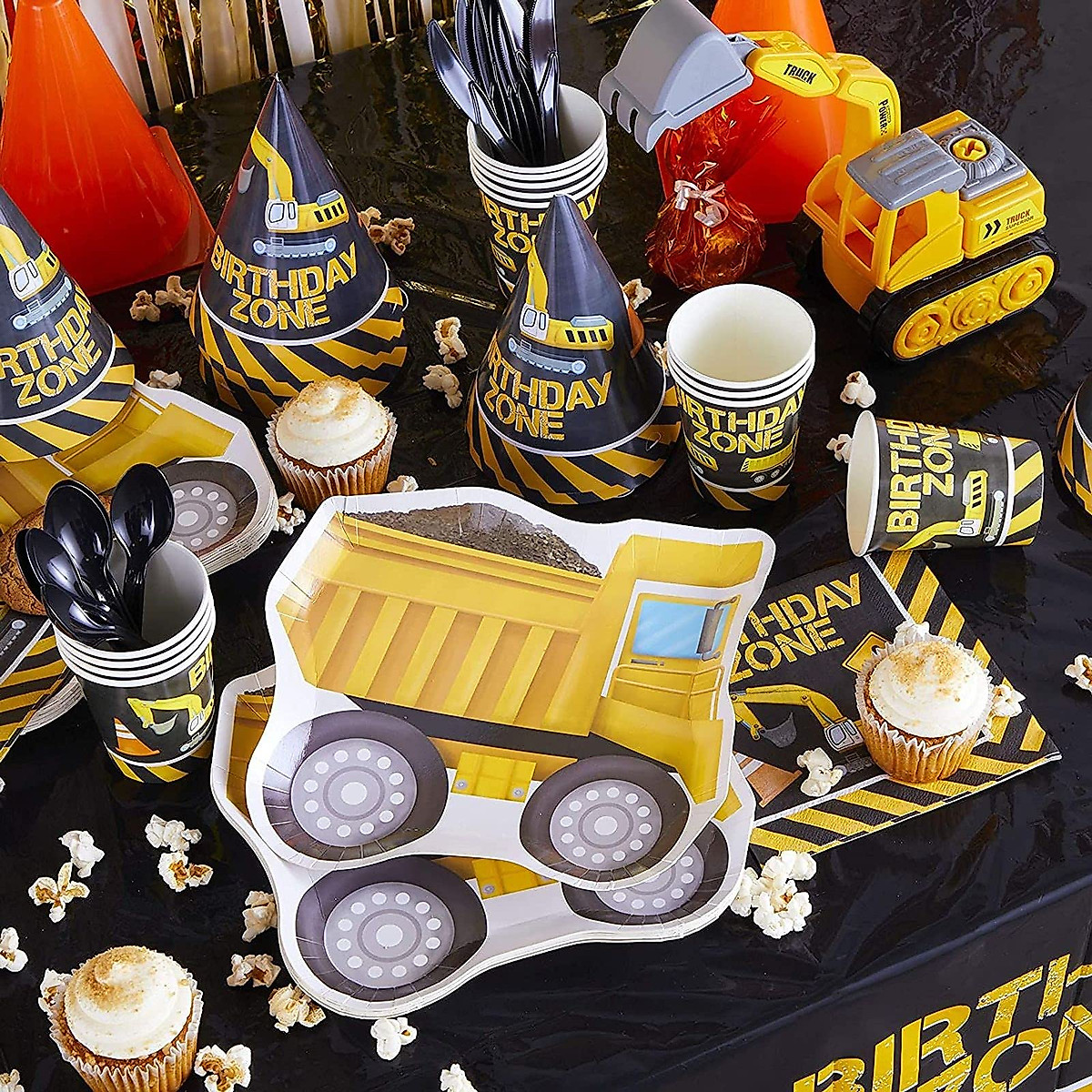 Construction Birthday Party Dinnerware, Banner, Hats (Serves 24, 146 Pieces)