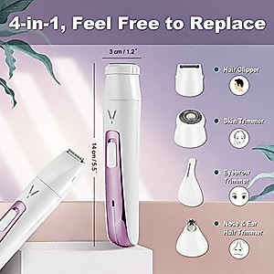 Face Razors for Women, Rechargeable 4 in 1 Facial Hair Removal and Eyebrow Nose Trimmer, Painless Bikini Trimmer, Shaver for Body, Arms, Armpit, Peach Fuzz on Upper Lip and Chin, Waterproof, Plum