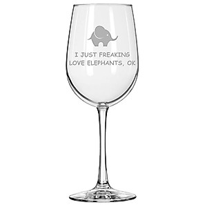 MIP Brand Wine Glass for Red or White Wine I Just Freaking Love Elephants Funny (16 oz Tall Stemmed)