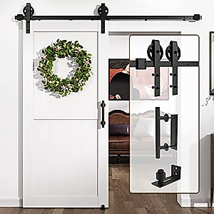 6FT Heavy Duty Sturdy Sliding Barn Door Hardware Kit-Smoothly and Quietly-Smoothly and Quietly- Easy to Install with Floor Guide and Handle - Fit 1 3/8-1 3/4" Thickness – Black (J Shape Hanger)