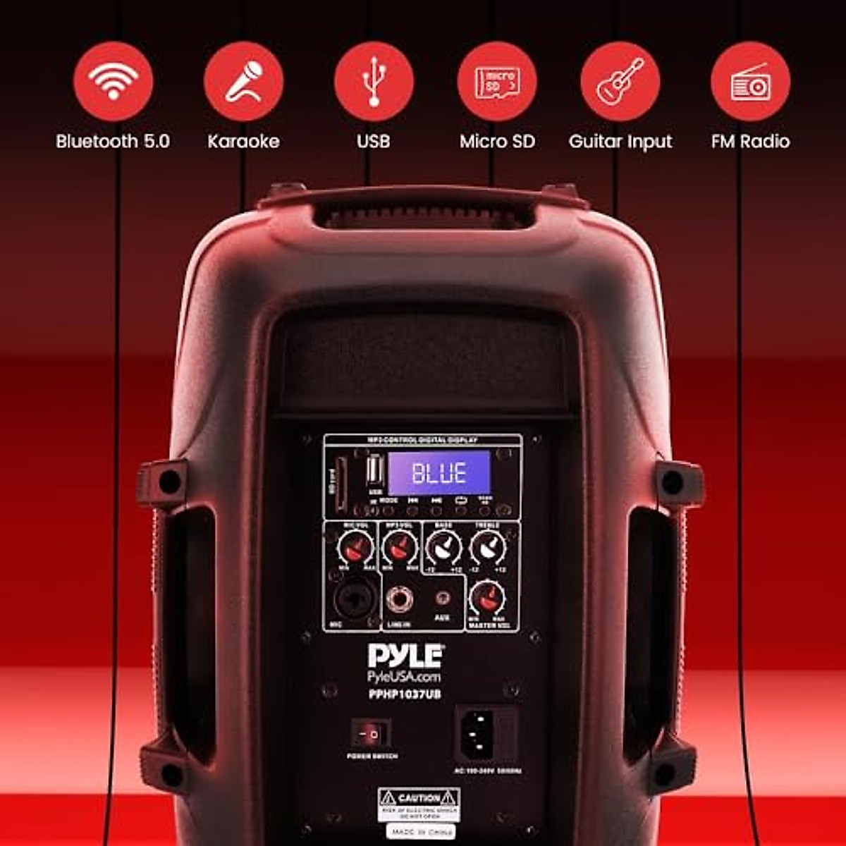 PYLE-PRO 1000W Powered Bluetooth PA System Speakers - Active DJ Speakers with 10 Inch Subwoofer Monitor Speaker and Built-in USB for Audio, Music, Concerts, Band - PPHP1037UB, Black