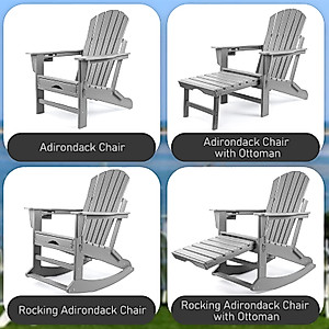 4-in-1 Adirondack Chair with Ottoman,350 LBS Folding Adirondack Chairs,Rocking Adirondack Chair with Cup Holder,Adirondack Chairs Weather Resistant,Plastic Adirondack Chairs for Adults,Fire Pit Chairs