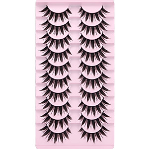 False Eyelashes 10 Pairs Manga Lashes Japanese Style Anime Lashes Thick Cosplay Lashes Natural Look 16 MM Spiky 8D Wispy Faux Mink Lashes Full Strip Doll Lashes by FANXITON