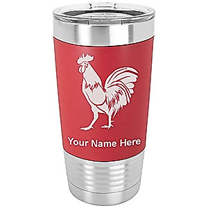 LaserGram 20oz Vacuum Insulated Tumbler Mug, Rooster, Personalized Engraving Included (Silicone Grip, Red)