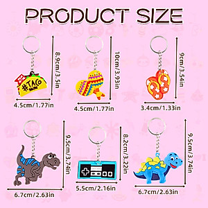 Lecinc 70Pcs Video Game Party Favors Video Game Keychains for Kids Birthday School Party Dinosaur Donut Marine Animal Mermaid Rainbow Bulk Keychains for Birthday Party Supplies