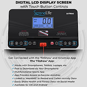 SereneLife Folding Exercise Running Treadmill Machine, Upgraded Electric Motorized Exercise Equipment with 36 Pre-Set Program, 15 Incline Level, Bluetooth Music and App Support for Home Gym or Office