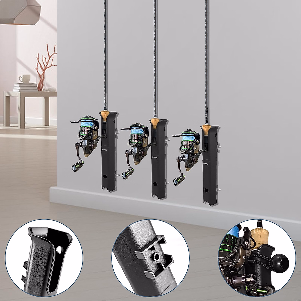 AMURS 6Pcs Fishing Rod Holders,Wall Mounted Rod Holder Boat Rod Holders with 6inch Ball Bungee Cords and Screws