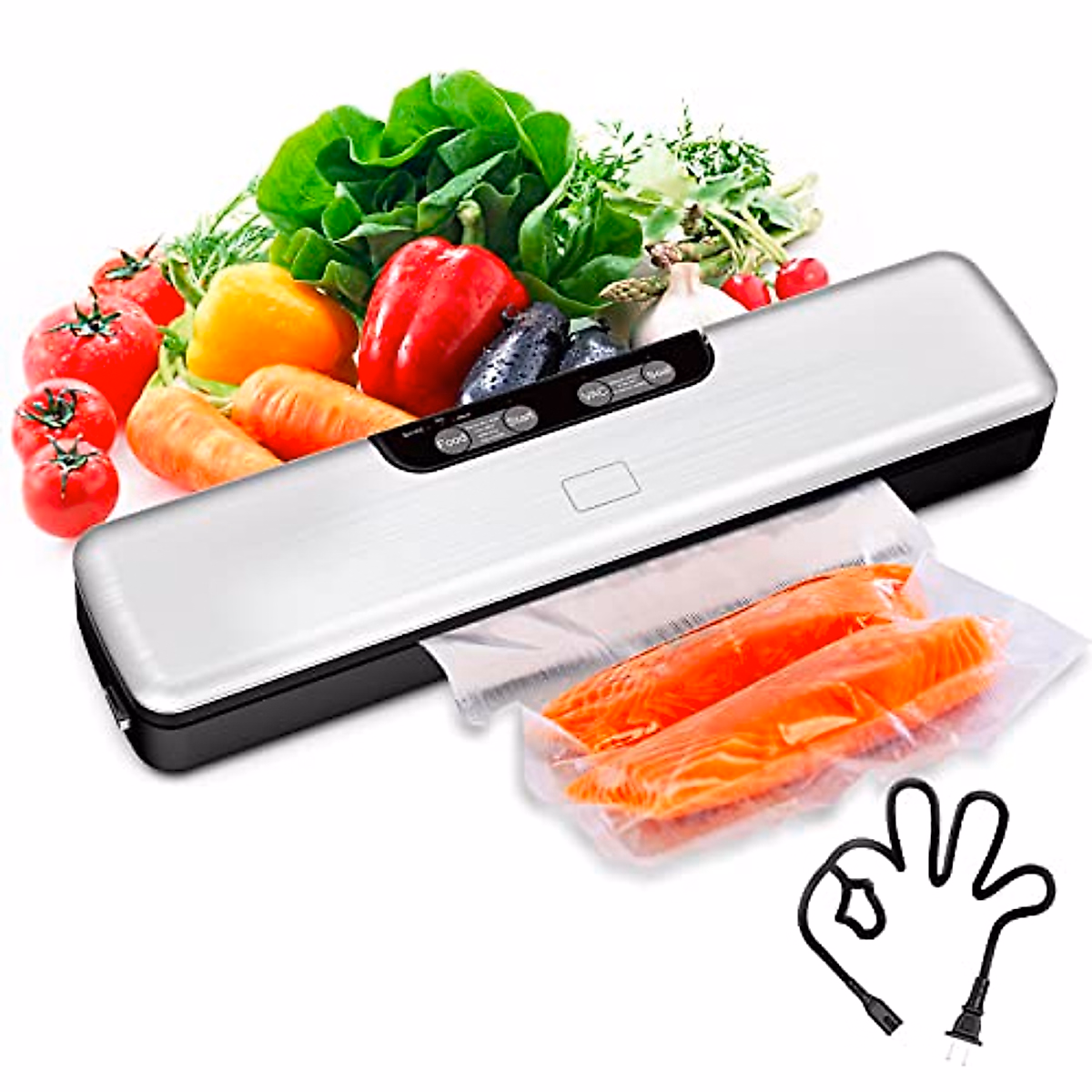 BEYUAM Vacuum Sealer, Food Saver Vacuum Sealer Machine with Auto&Manual Options for Food Storage, 5 in1 Food Vacuum Sealer with Dry&Moist Modes, LED Indicator Lights, Compact Design, Includes 15PCS Vacuum Seal Bags,1 Air Suction Hose, 1Cutter …