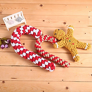 ABOOFAN Pet Dog Christmas Chew Playing Toy Christmas Gingerbread Man Cotton Rope Dog Teething Toy Pet Interactive Toys Dog Bite Toy Dog Chewing Toys for Small Medium Dog Pet Supplies