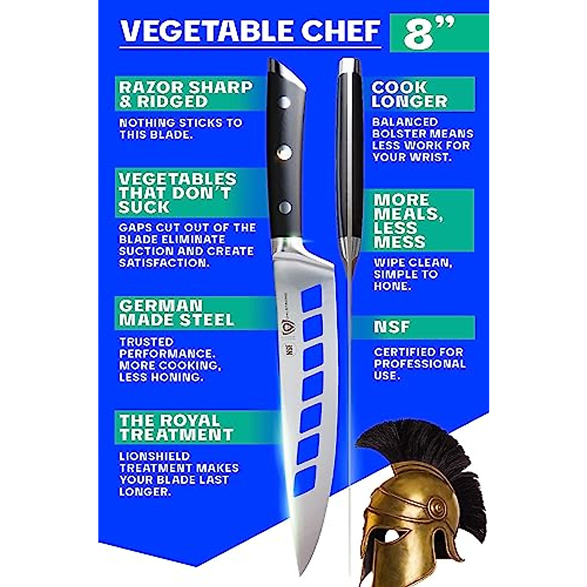 Dalstrong Vegetable Chef Knife - 8 inch - Gladiator Series Elite - Forged High Carbon German Steel - Full Tang - Black G10 Handle - w/Sheath - NSF Certified