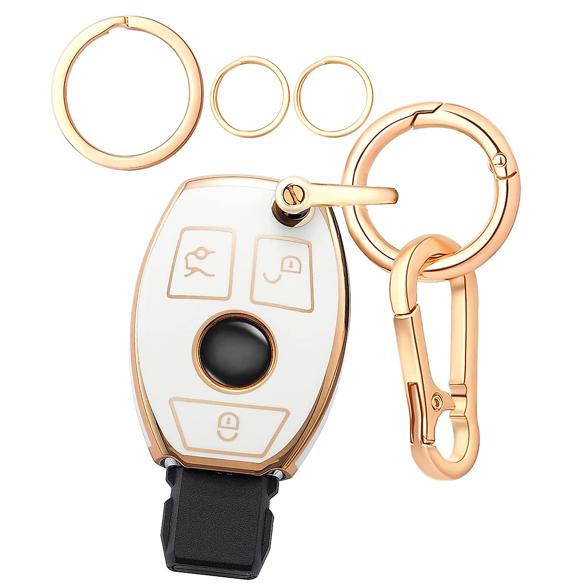 LEERLY Key Fob Cover for Mercedes Benz Accessories, Key Case with Key Chain Compatible with C E S M CLS CLK G Class Smart Key 3 Buttons white