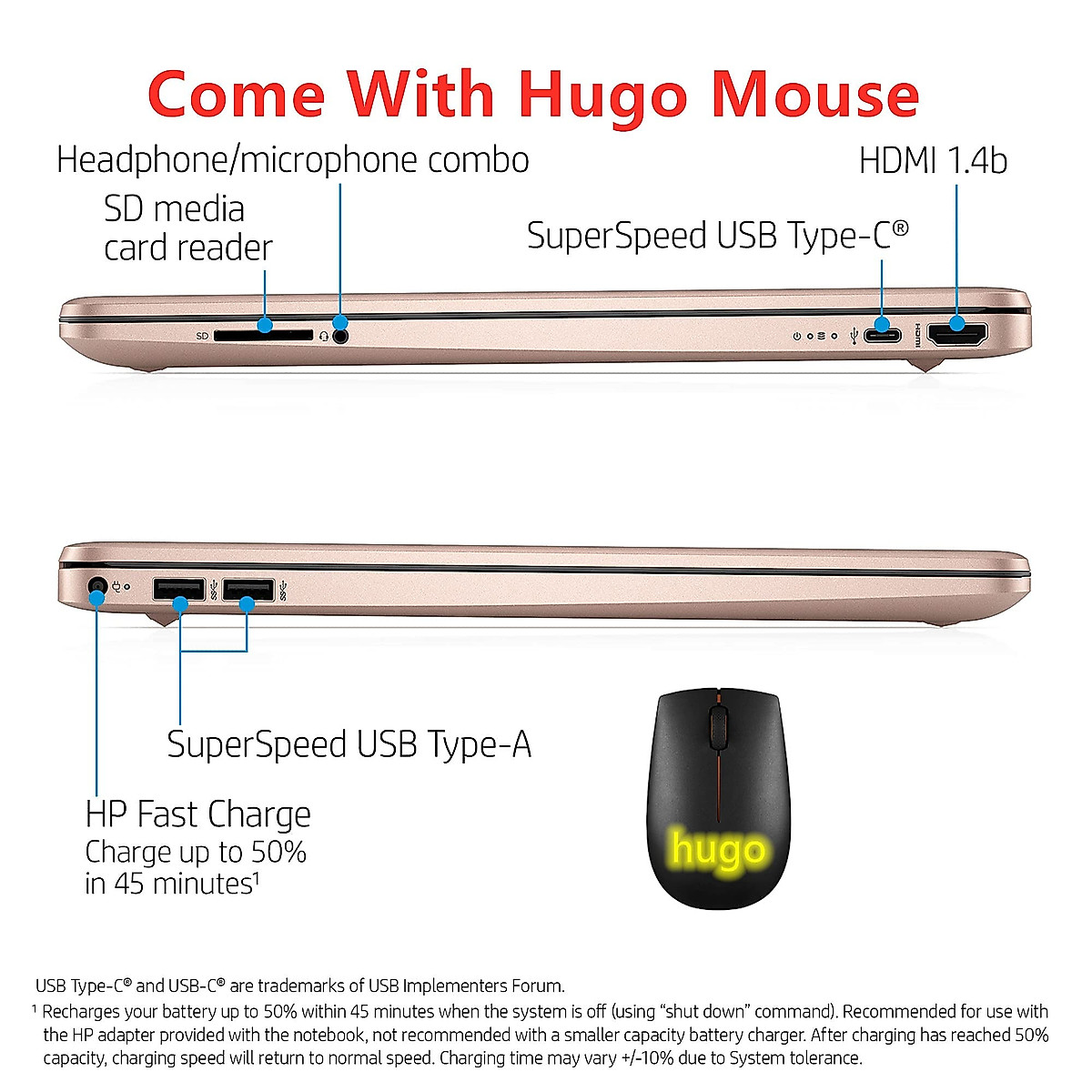 HP 2021 15.6inch HD Laptop, AMD Athlon Silver 3050U Up to 3.2Ghz , 4GB DDR4 RAM, 128GB SSD, HDMI, WiFi, Bluetooth, Webcam, with Hugo M, Rose, Windows10 S (Renewed)