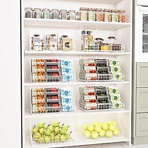 Stackable Can Rack Organizer for Pantry Storage, Can Dispensers with 4 Adjustable Dividers, 2-Tier Metal Wire Basket Beverage Pop Soda Rack for Kitchen Cabinet Pantry, White