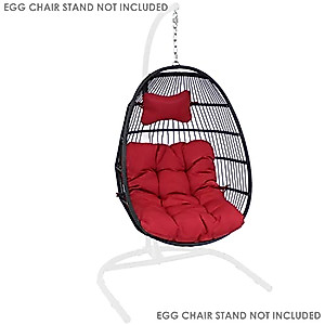 Sunnydaze Julia Hanging Egg Chair with Seat Cushions - Decorative Comfy Bohemian-Style Collapsible Chair - Black Polyethylene Wicker Rattan Frame with Red Polyester Cushions - 44 Inches Tall