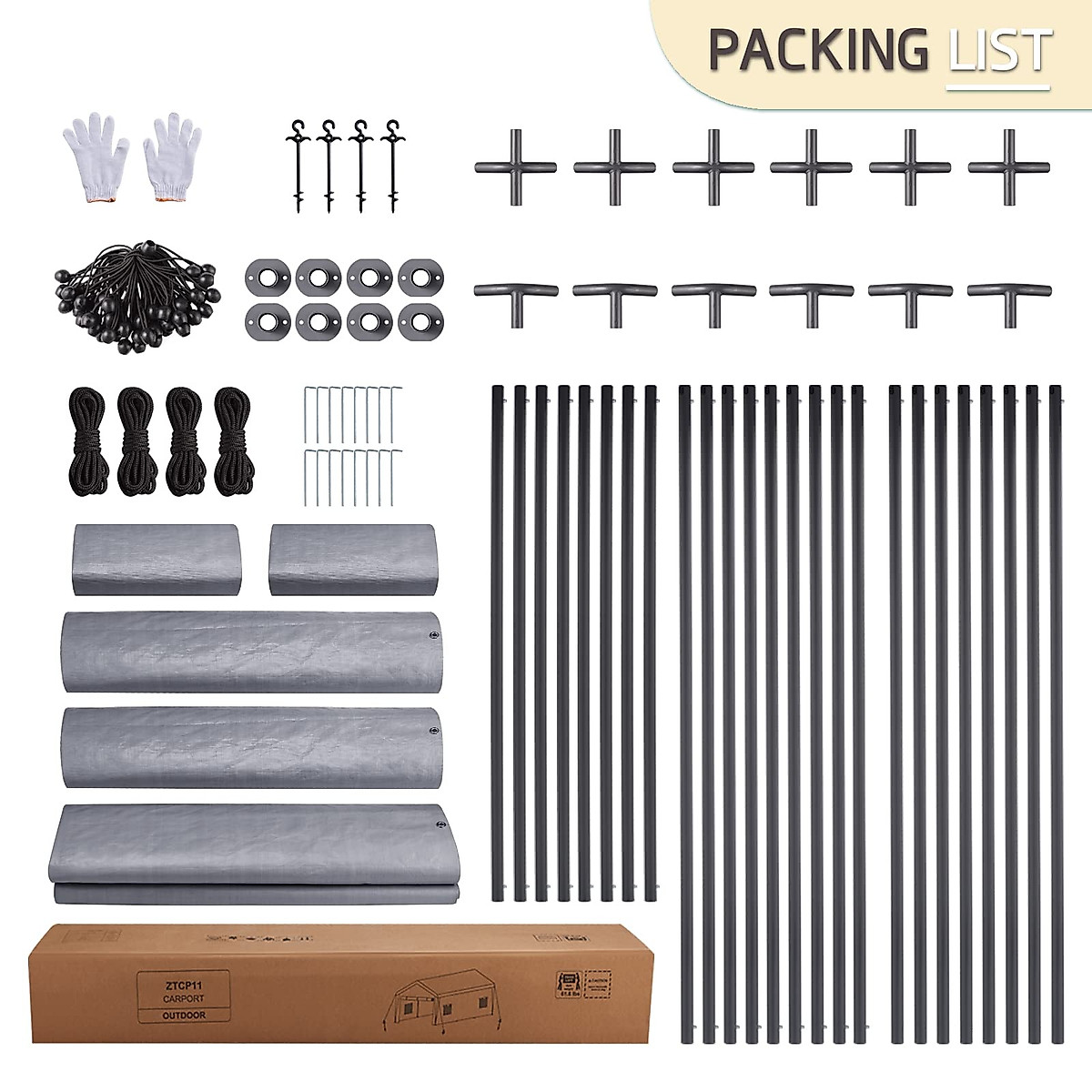 Gardesol Carport, 10'x 20' Heavy Duty Carport with Roll-up Ventilated Windows, Reinforced Portable Garage with Removable Sidewalls & Doors for Car, Truck, Boat, Car Canopy with All-Season Tarp, Gray