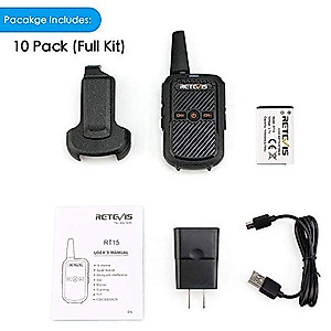 Retevis RT15 Walkie Talkies Rechargeable Long Range, Mini 2 Way Radios, USB Fast Charging, Hands-Free, for Restaurant Retail Healthcare(10 Pack)