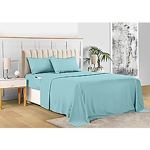 Utopia Bedding Full Sheet Set – Soft Microfiber 4 Piece Luxury Bed Sheets with Deep Pockets - Embroidered Pillow Cases - Side Storage Pocket Fitted Sheet - Flat Sheet (Spa Blue)