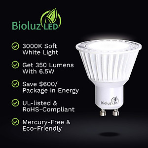 Bioluz LED 5 Pack LED Bulbs Commercial Grade GU10 LED Light Bulb Dimmable 3000K, 50W Halogen Replacement, LED Lights for Bedroom & Home Decor, 120V UL Listed Light Bulbs (Pack of 5)